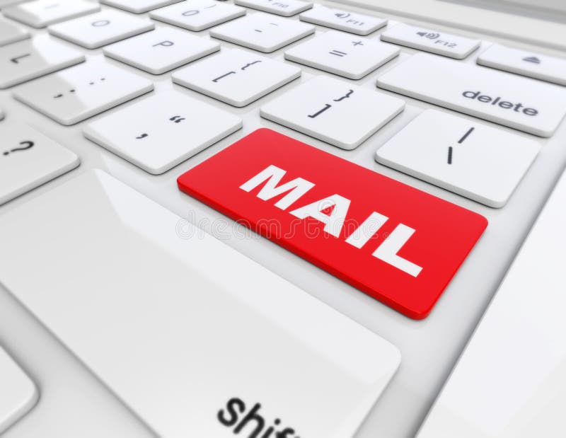 Red Mail Button on 3D White Computer Keyboard Stock Illustration ...