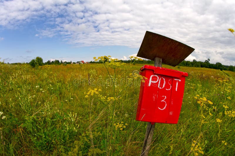 Red Mail Post Box in a Field Stock Photo - Image of nature, office ...