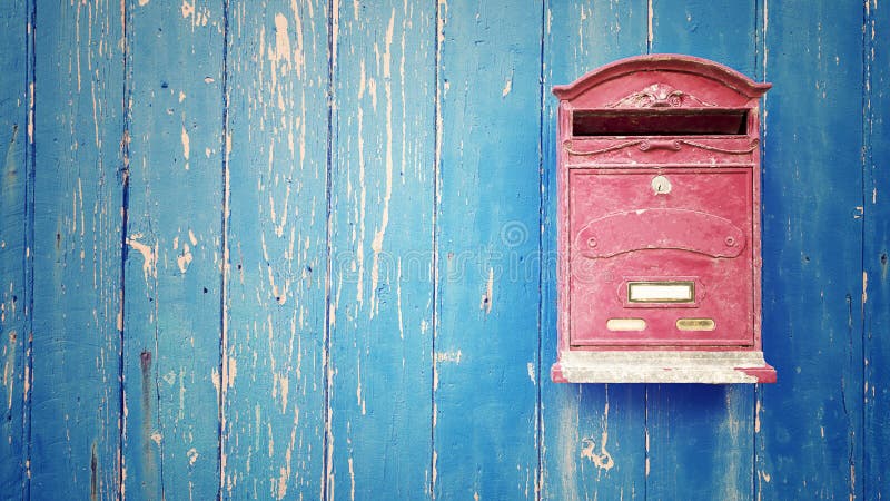 Red Mailbox with Blue Wood Background Stock Image - Image of retro ...