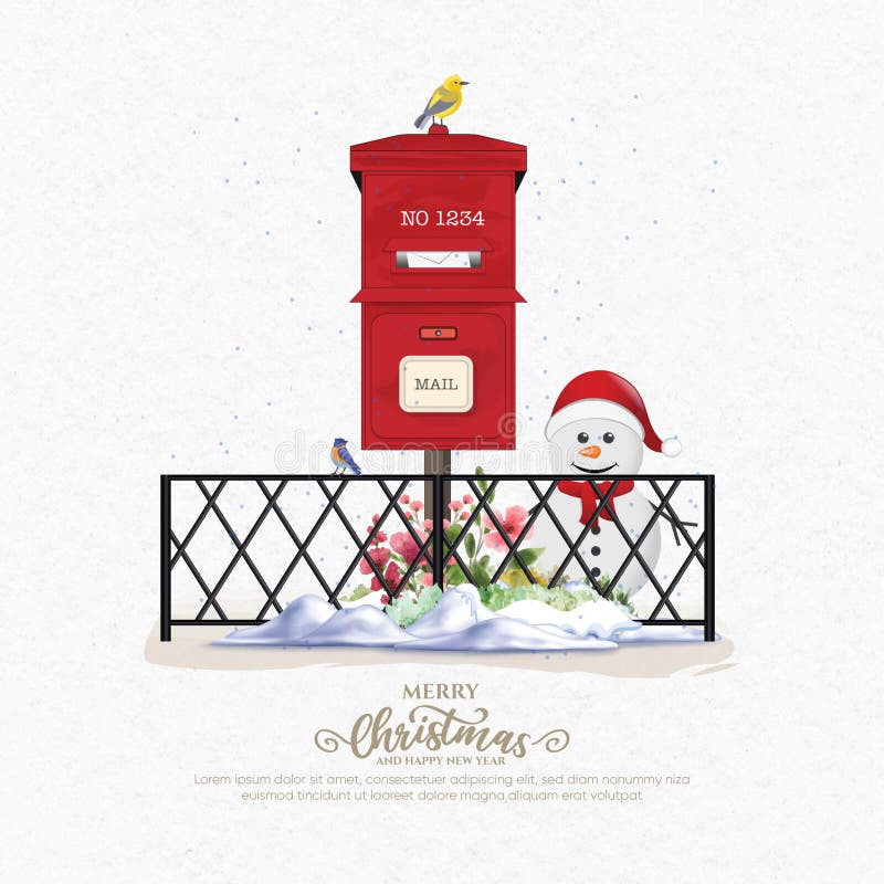 Christmas Mailbox Scene with Snowman and Birds. Festive Holiday ...