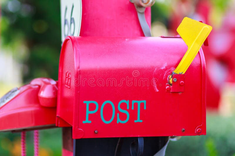 Red mailbox stock image. Image of metal, mail, green - 40184861