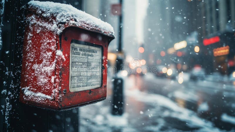 Red Mailbox Covered in Snow during a Winter Snowfall Stock Illustration ...