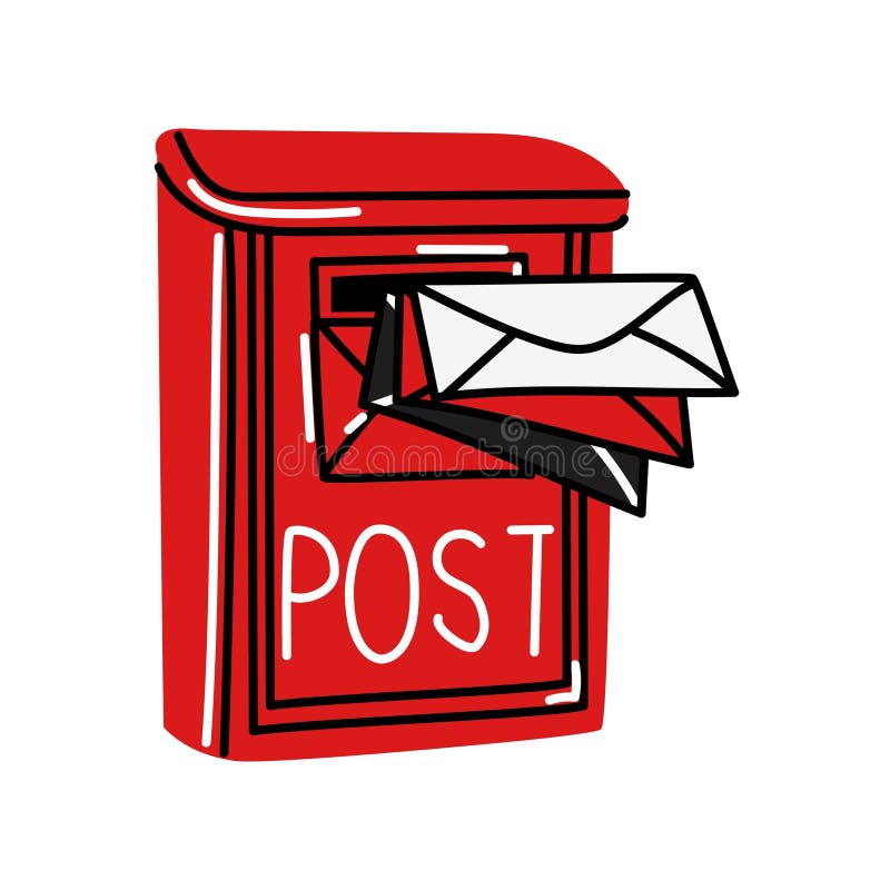Red Mailbox with Flat Colored Letters in the Style of Doodles ...