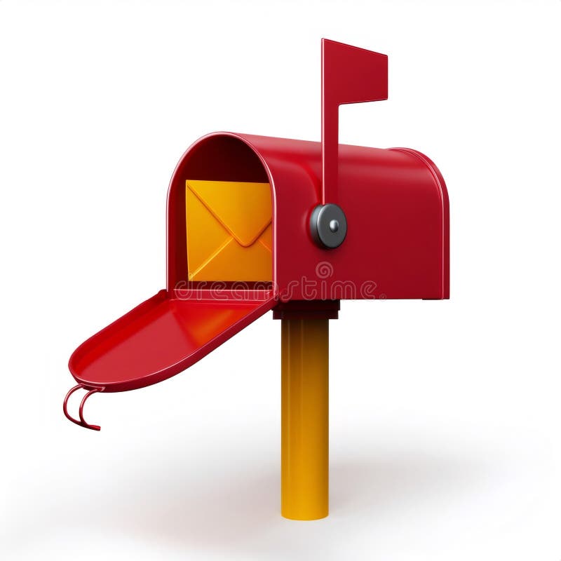 Red Mailbox Standing Open, Revealing Yellow Envelope and Raised Flag ...