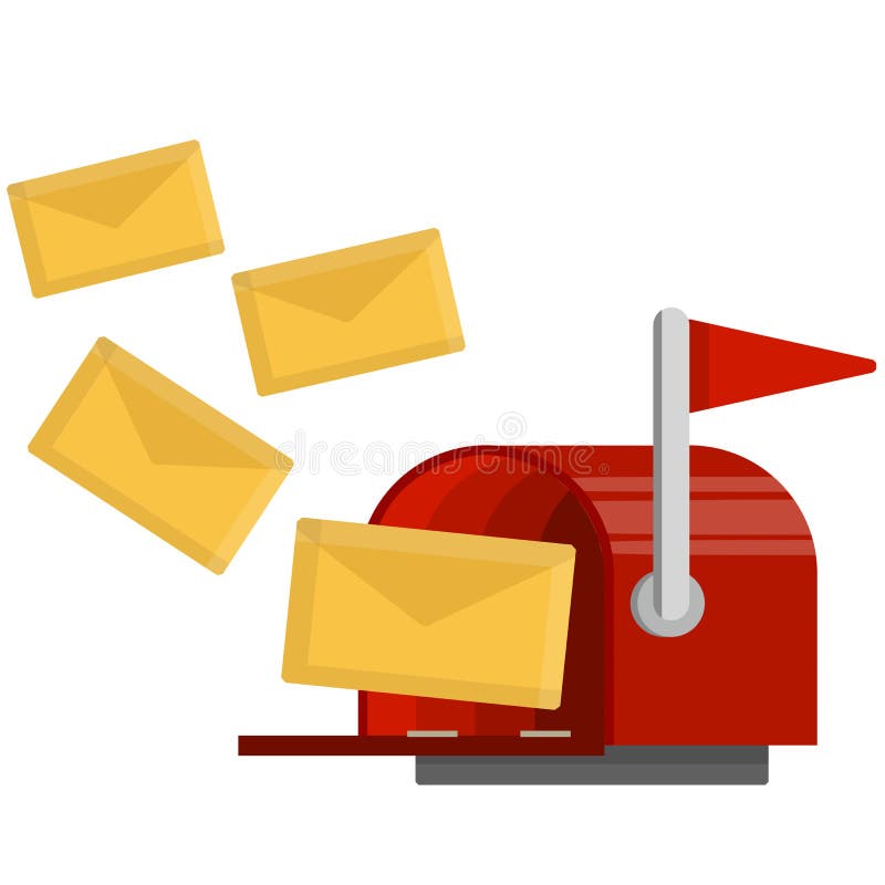 Red Mailbox With Yellow Letter In Envelope. Mail And Message. Cartoon ...