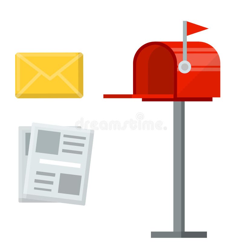 Red Mailbox With Yellow Letter In Envelope. Mail And Message. Cartoon ...