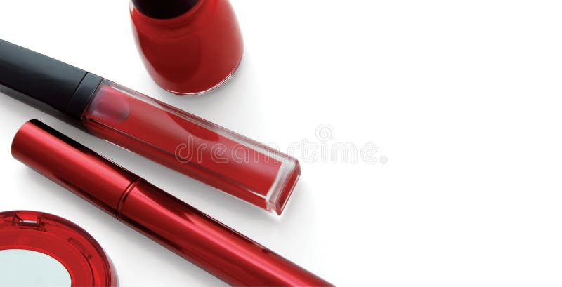 Red makeup set stock image. Image of path, polish, lipstick - 5345869