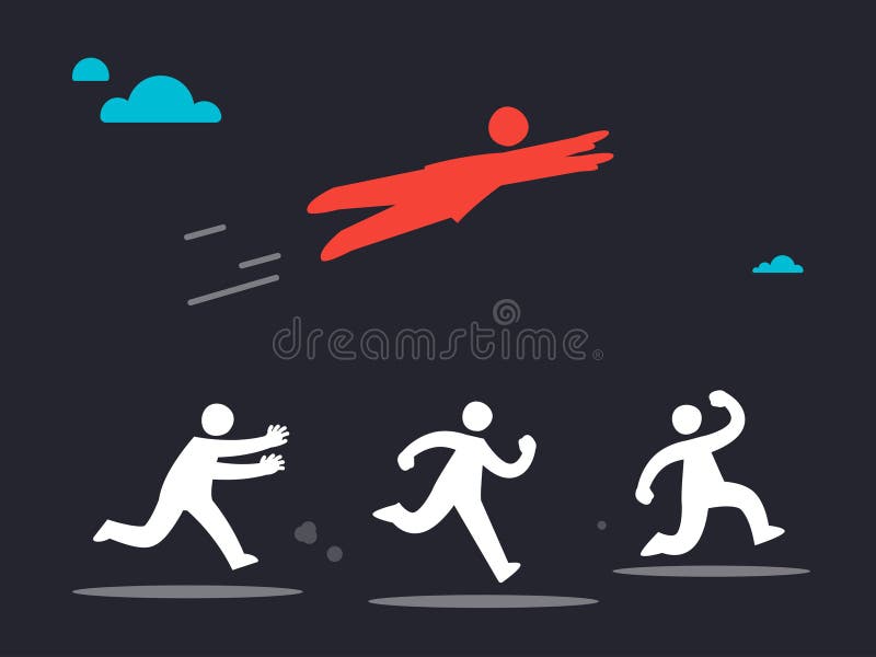 A Red Man is Flying Over Running People. Isolated Vector Illustration ...