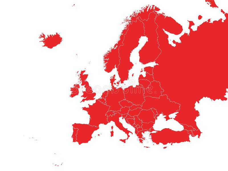 Red Map of Europe with Countries on White Background Stock Vector ...