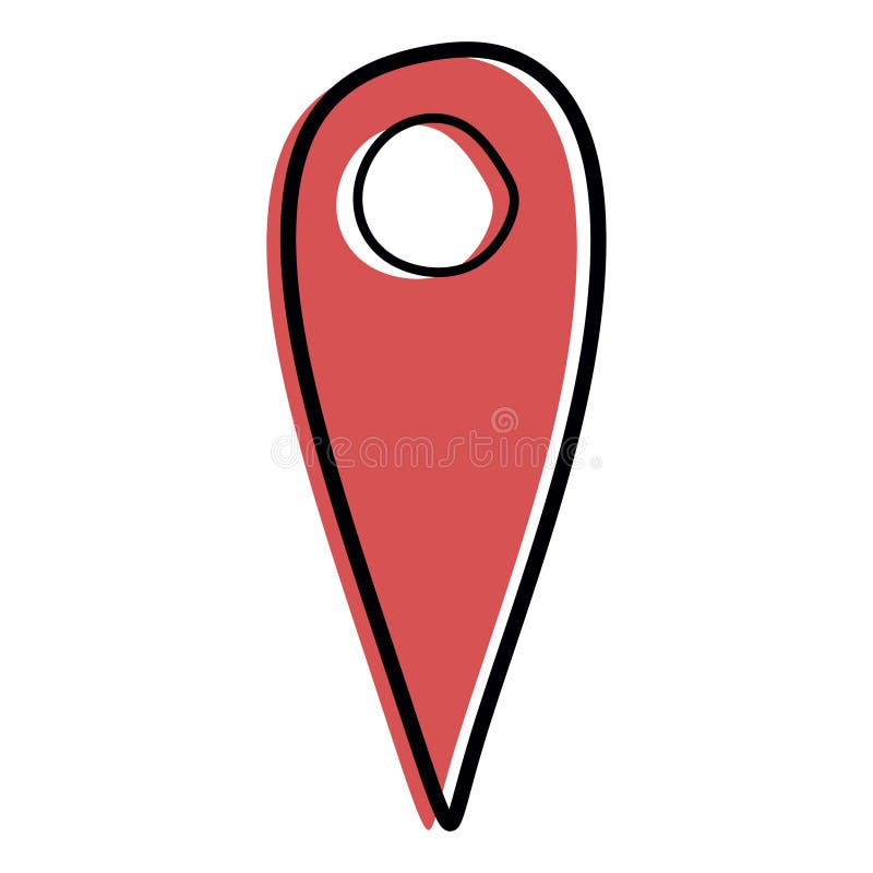 Red Map Location Doodle Icon. Vector Color Linear Pointer or Mark ...