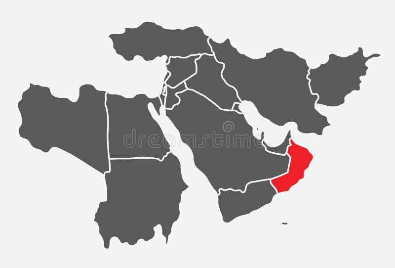 Red Map of OMAN Inside Black Map of the Middle East Stock Vector ...