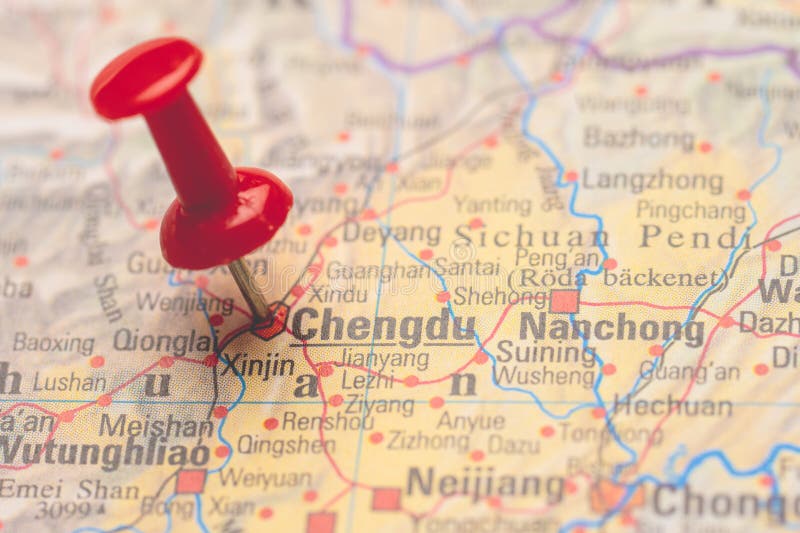 Red Map Pin on a Map of Chengdu.. Stock Image - Image of earth, point ...