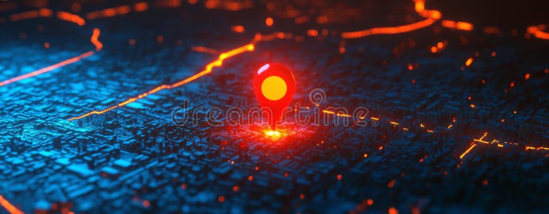 A Red Map Pin on a Cityscape Network, Representing GPS Navigation ...