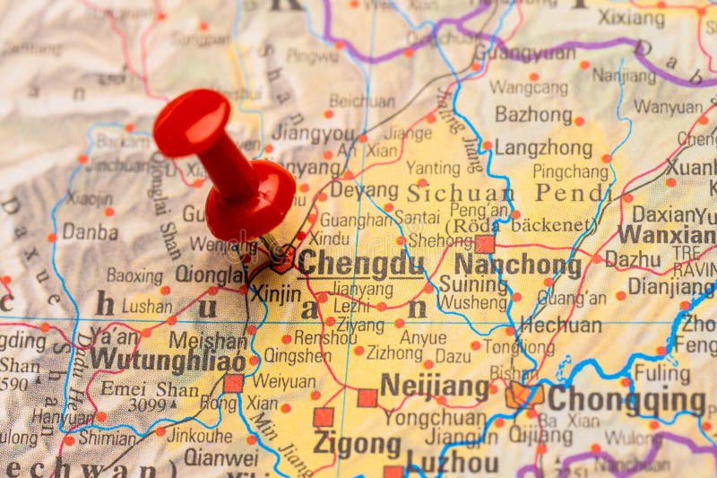 Red Map Pin on a Map of Chengdu.. Stock Photo - Image of world, journey ...