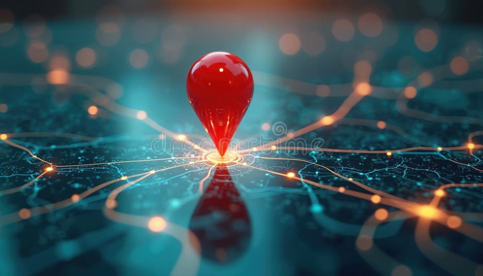 Red Map Pin Marks Location on Interactive Road Map Display. Technology ...