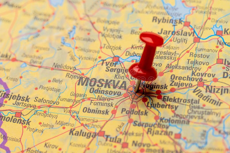 Red Map Pin on a Map of Moscow.. Stock Image - Image of concept ...