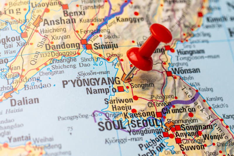 Red Map Pin on a Map of Pyongyang.. Stock Photo - Image of isolated ...