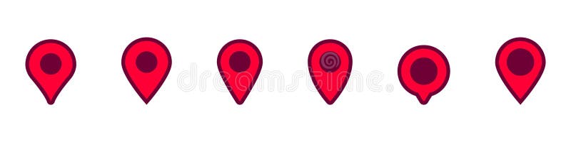 Red Map Pins in a Sequence Showing Various Stages of Design and Style ...