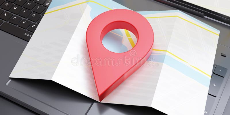 Red Map Pointer Icon on Black Computer Keyboard. Online Travel ...