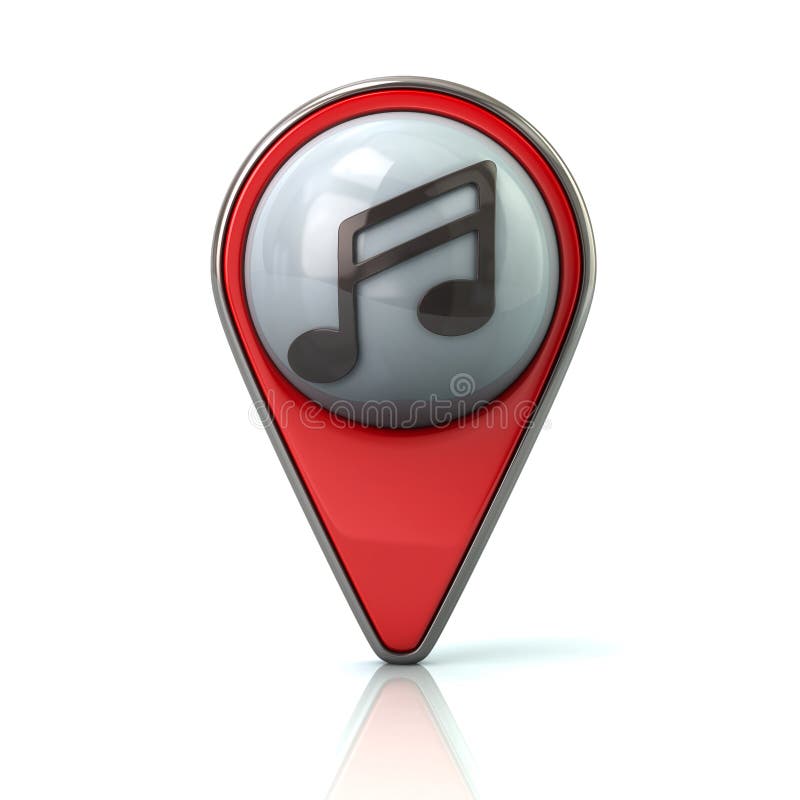 Red Map Pointer with Music Note Icon Stock Illustration - Illustration ...