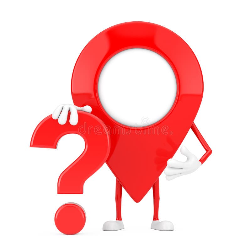 Red Map Pointer Pin Person Character Mascot with Red Question Mark Sign ...