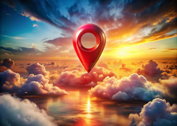 Red Map Pointer Soars Above a Dreamlike Landscape a Surreal Visual for Navigation Themes ...