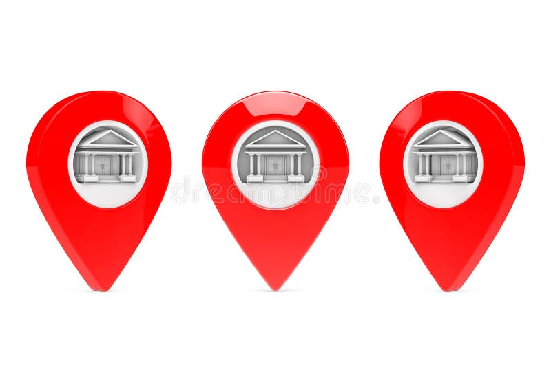Red Map Pointers with Government Building Target. 3d Rendering Stock ...
