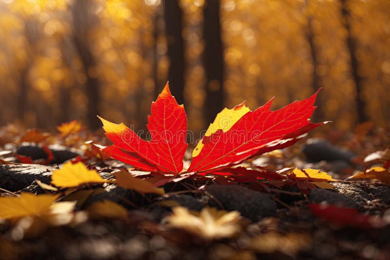 Red Mapel Leaf Close Up Falling in Autumn Park. Ai Generative Stock ...