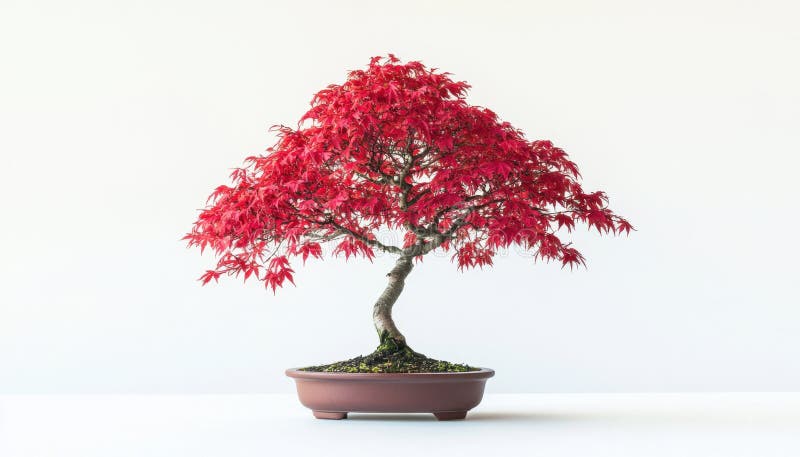 Red Maple Bonsai Tree in a Simple Pot Against a White Background Stock ...