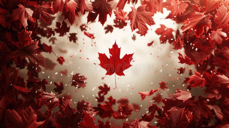Red Maple Leaf with Falling Leaves Stock Photo - Image of leaf ...
