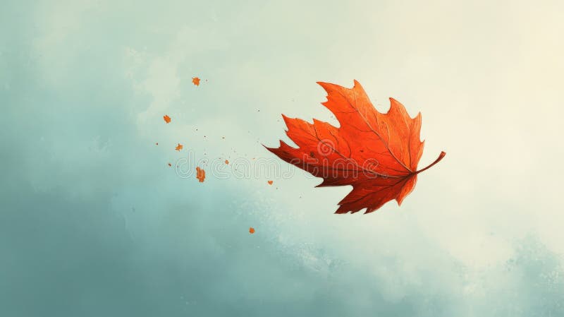 Red Maple Leaf Falling from the Sky with Particles Dissolving into the ...