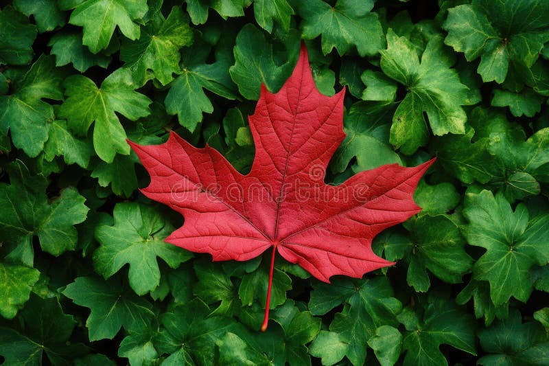 Red Maple Leaf Lying on Green Foliage Stock Illustration - Illustration ...