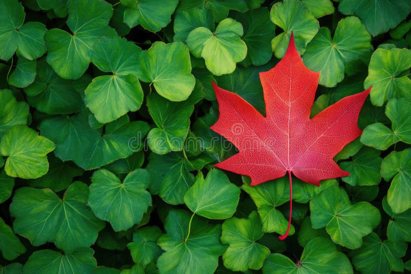 Red Maple Leaf Lying on Green Foliage Stock Illustration - Illustration ...