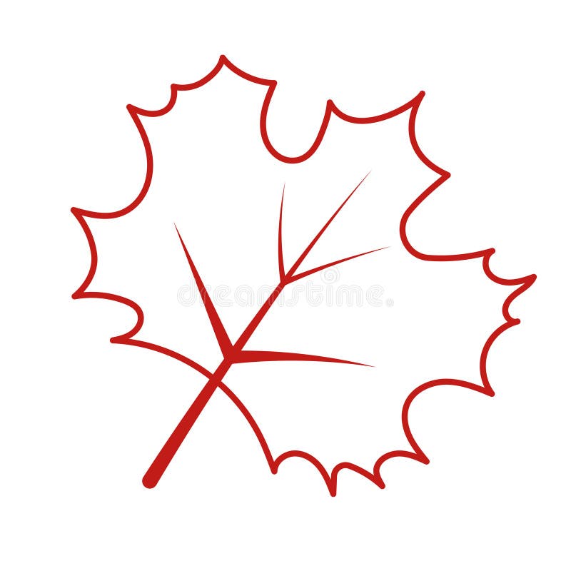 Red Maple Leaf Outline with Stylized Shape, Isolated, Vector Stock ...