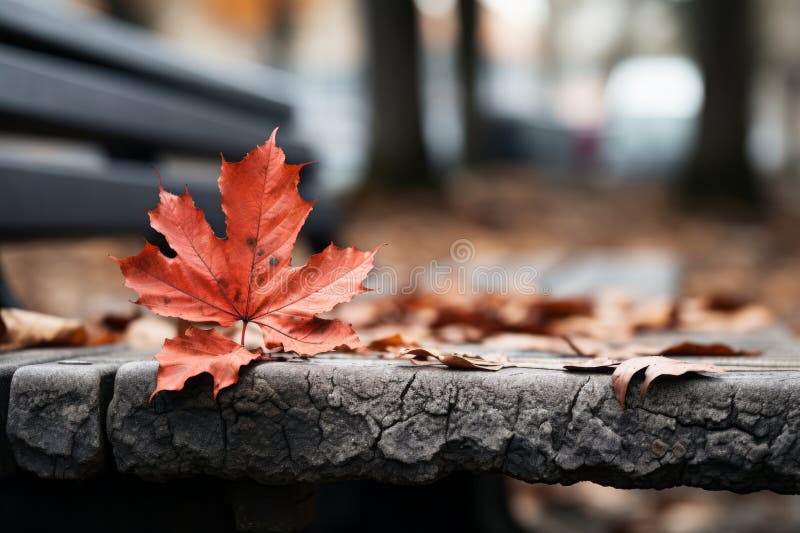 A Red Maple Leaf is Sitting on a Park Bench Stock Illustration ...