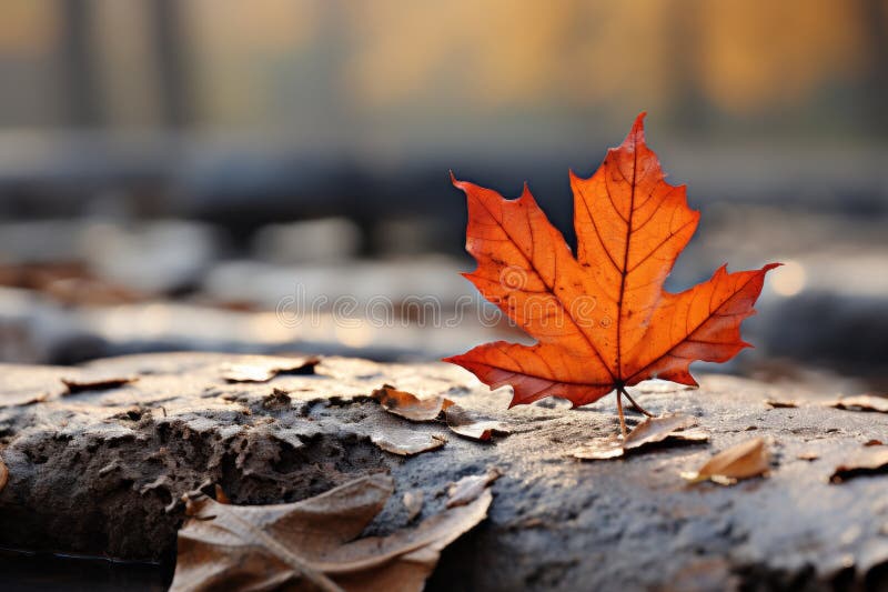 A Red Maple Leaf Sitting on Top of a Fallen Log Stock Illustration ...