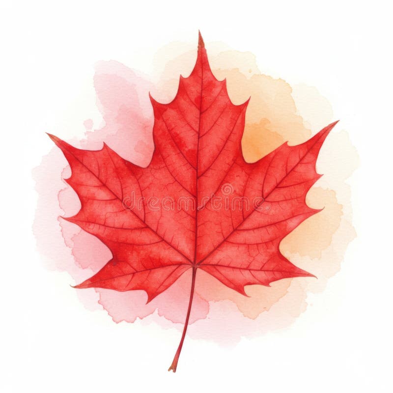 Red Maple Leaf Watercolor Painting on Soft Background Stock ...