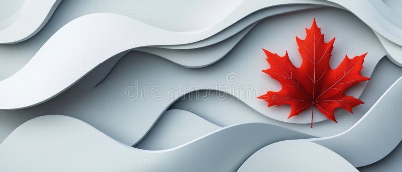 RED MAPLE LEAF AGAINST ABSTRACT WHITE WAVY BACKGROUND Stock ...