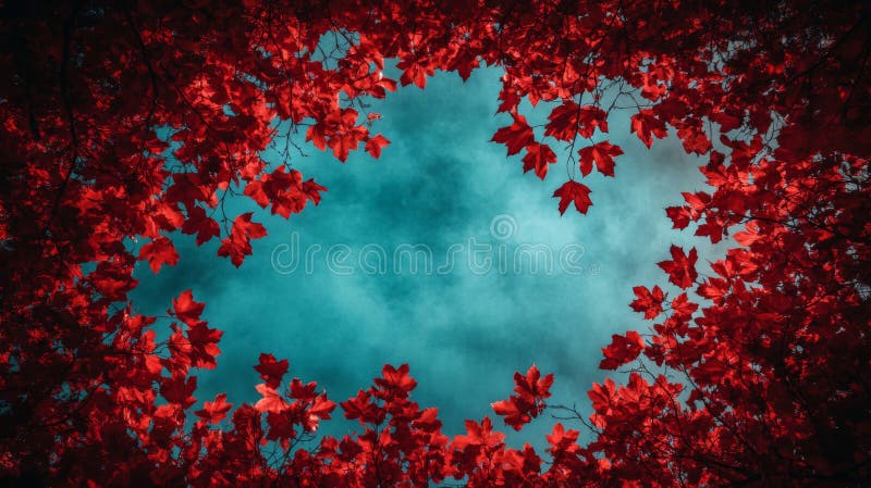 Red Maple Leaves Frame Teal Sky Background Stock Illustration ...