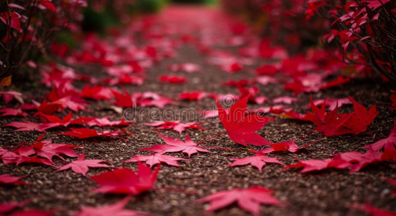 Red Maple Leaves Scattered on a Garden Path Stock Illustration ...