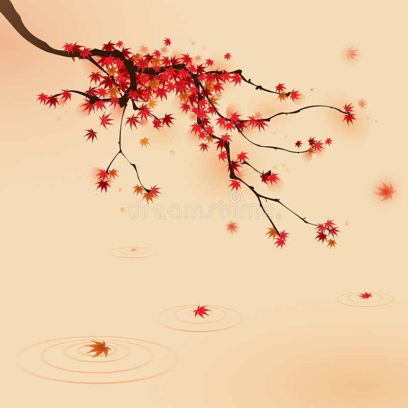 Red maple tree in autumn stock vector. Illustration of retro - 30677509