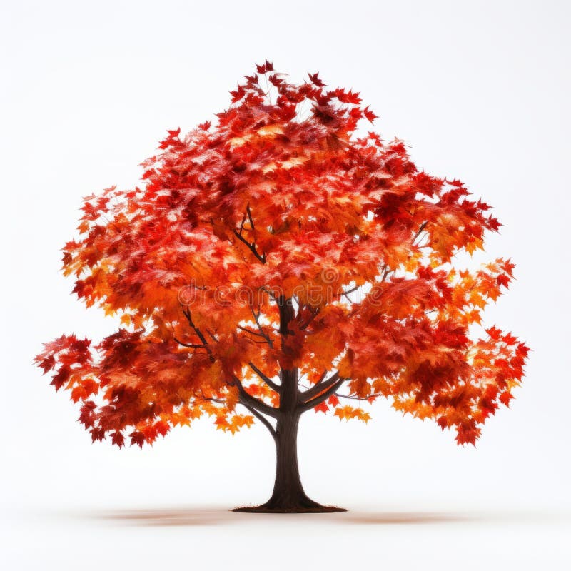 Red Maple Tree Isolated on White - Autumn 3d Illustration Stock ...