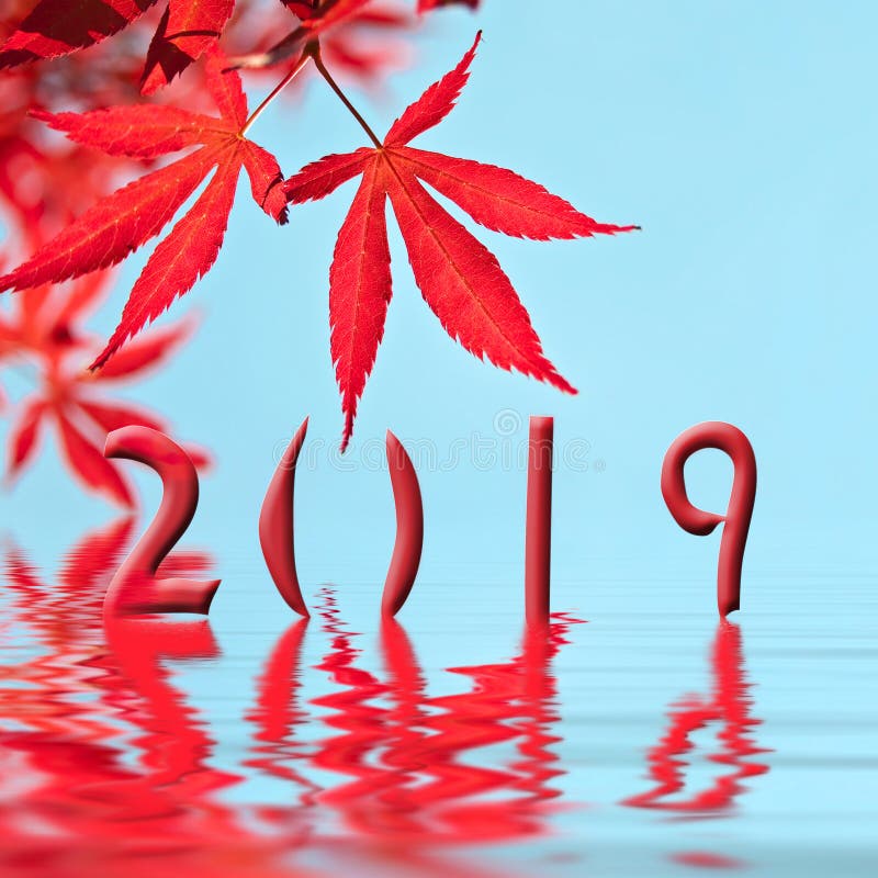 2019 Red Maple Tree Leaf Greeting Card Stock Image - Image of card ...