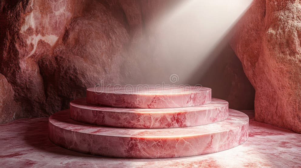 Red Marble Platform in a Stone Cave Setting Stock Illustration ...