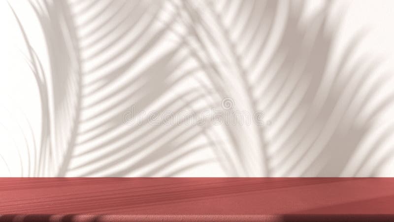 Red Marble Table with White Stucco Wall Background with Light Beam and ...