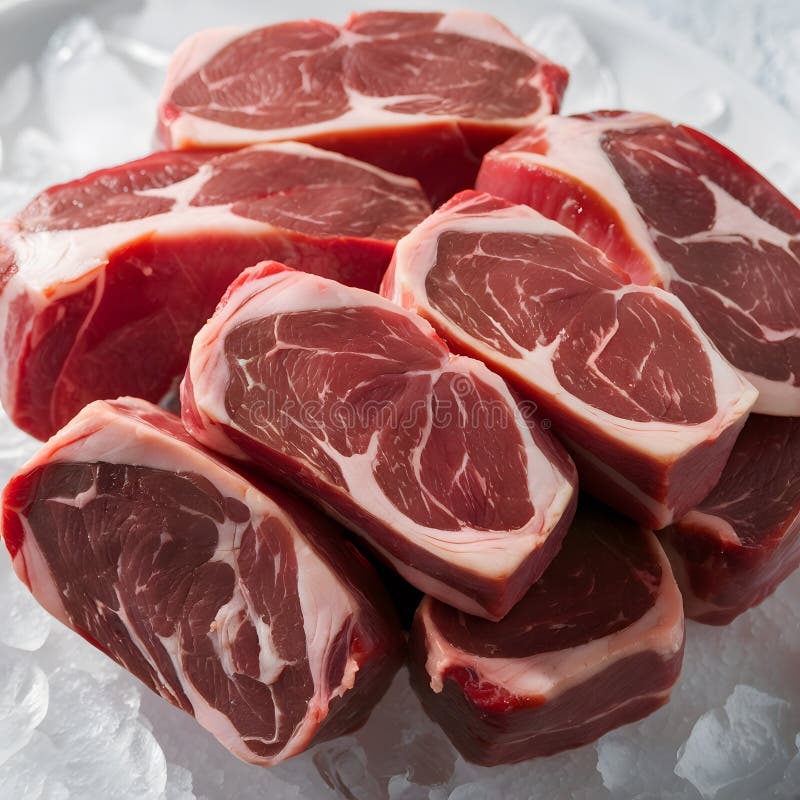 Red Marbled Meat Pieces on White Surface, Fresh and High Quality ...