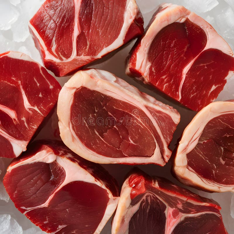 Red Marbled Meat Pieces on White Surface, Fresh and High Quality ...