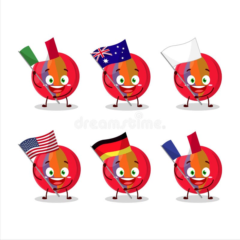 Red Marbles Cartoon Character Bring the Flags of Various Countries ...