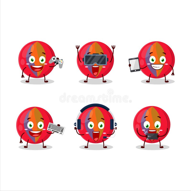Red Marbles Cartoon Character are Playing Games with Various Cute ...