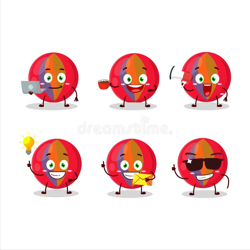 Red Marbles Cartoon Character with Various Types of Business Emoticons ...